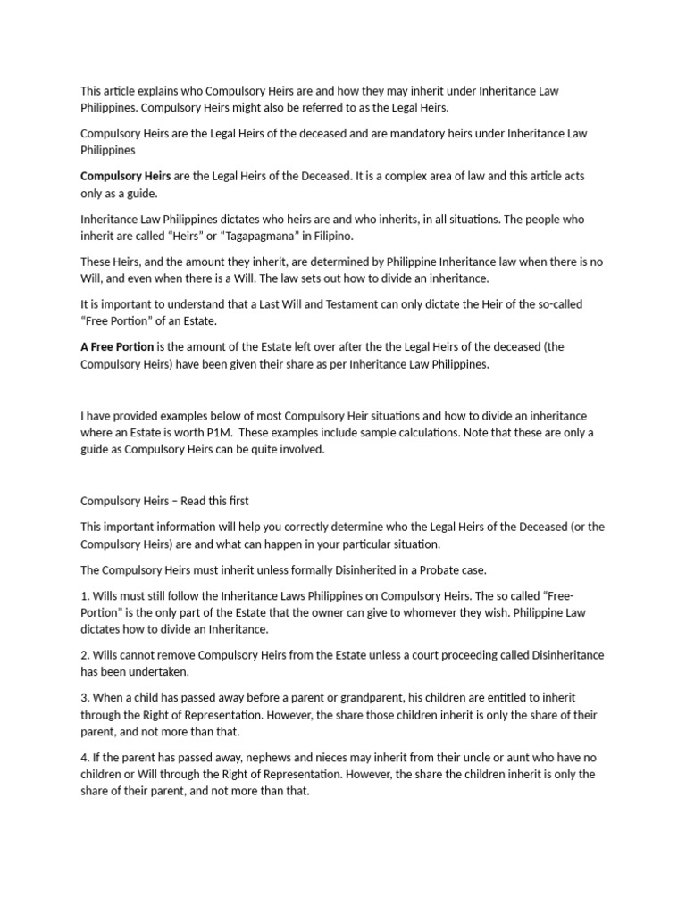 Compulsory Heir Examples | PDF