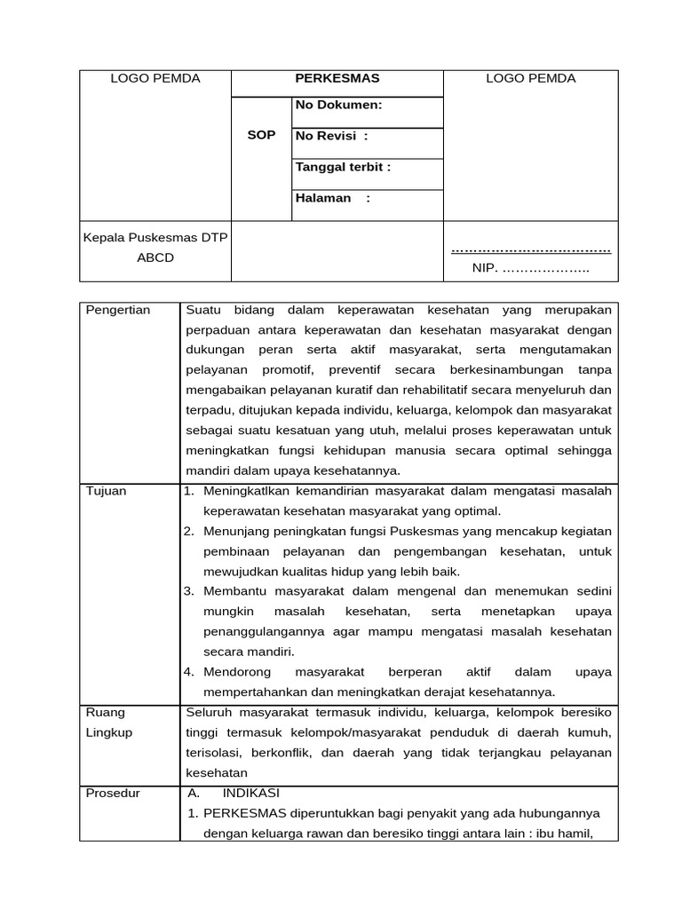 SOP Perkesmas | PDF
