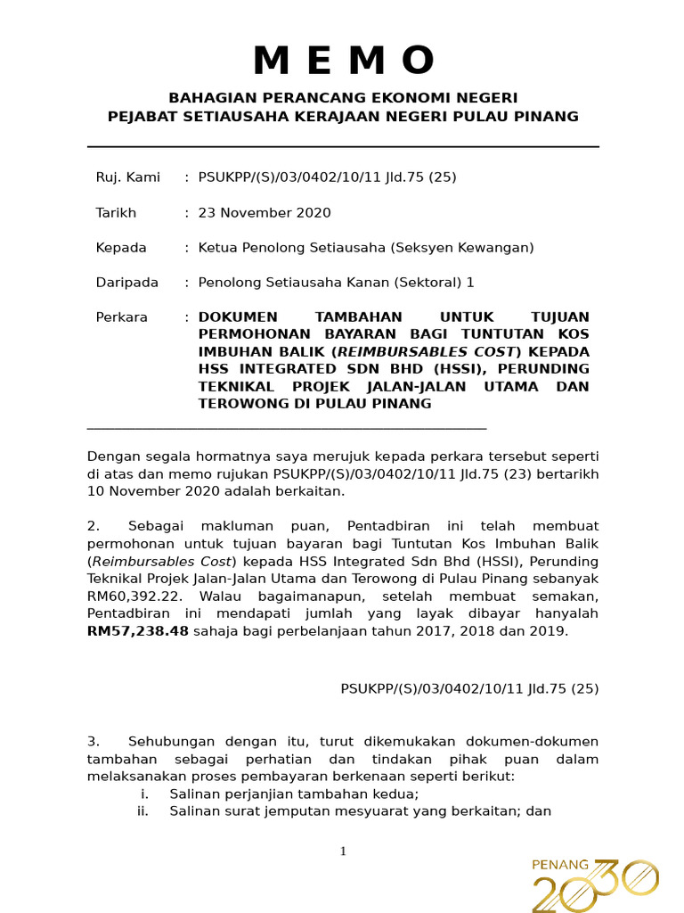 Memo Ke Seksyen Kewangan Utk Bayar HSSI | PDF