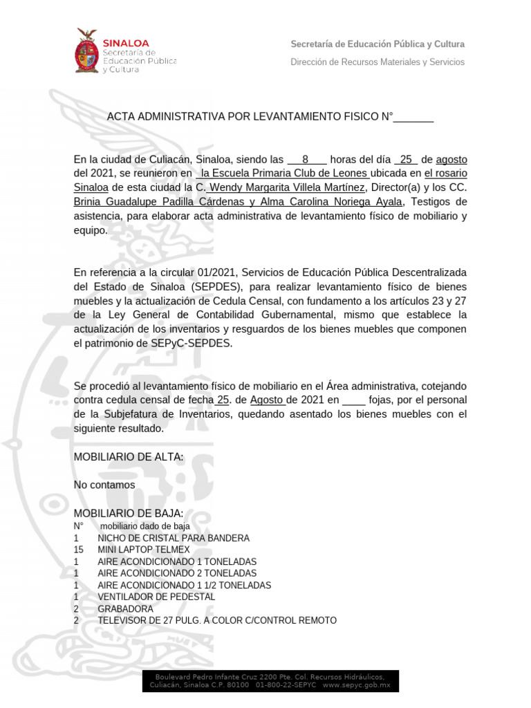 ACTA OFICIAL LEVT - FISICO 2021clubdeleones | PDF