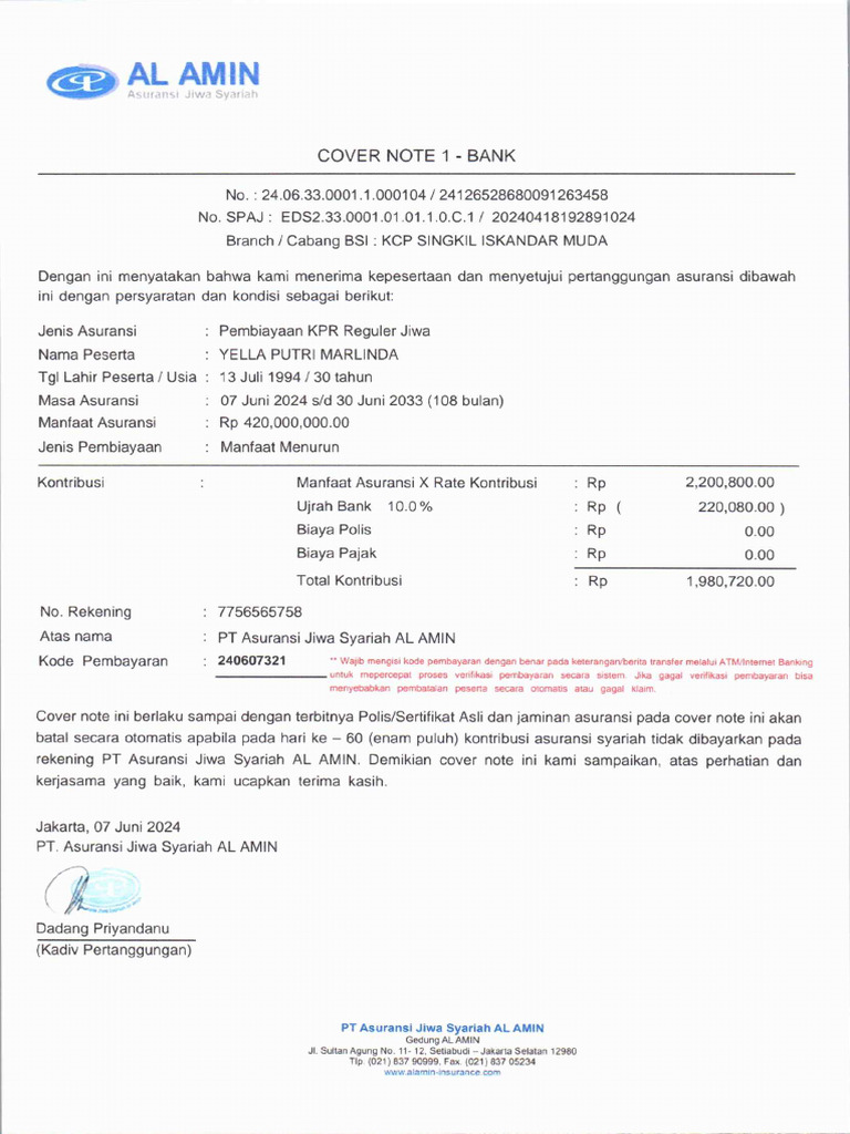 Covernote Asuransi Jiwa | PDF