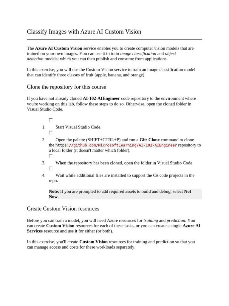 Lab16 - Classify Images With Azure AI Custom Vision | PDF