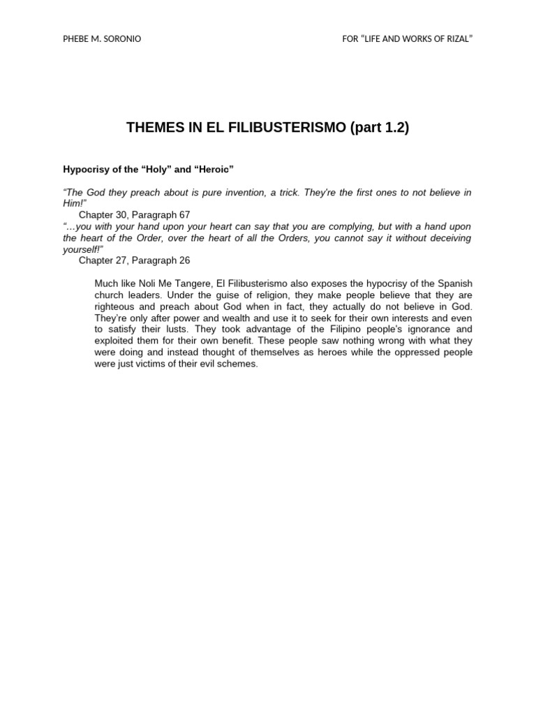 Hypocrisy in El Filibusterismo Themes | PDF | History