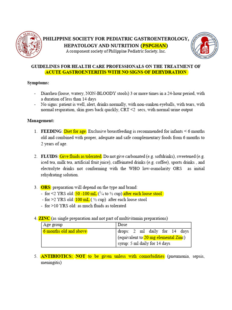 PSPGHAN Guidelines For Health Care Professionals On The Treatment of ...