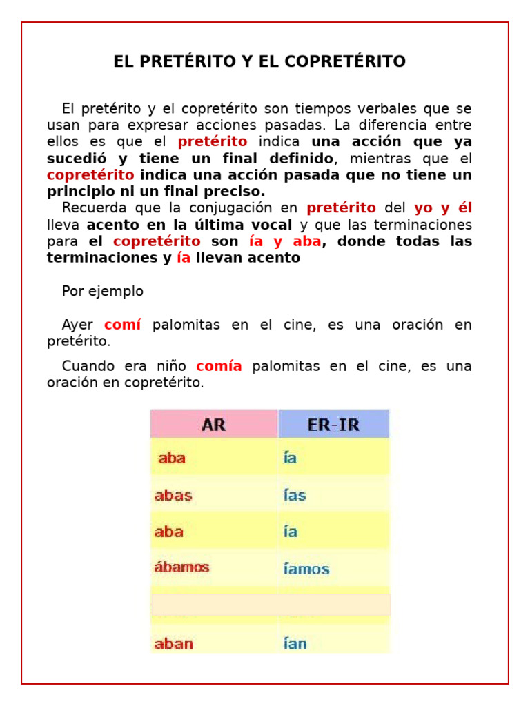 El Pretérito y El Copretérito | PDF