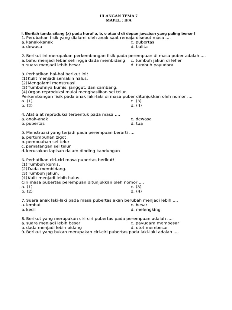 Soal Tema 7 Kelas 6 Semester 2 T.A 2022-2023 Mapel IPA | PDF