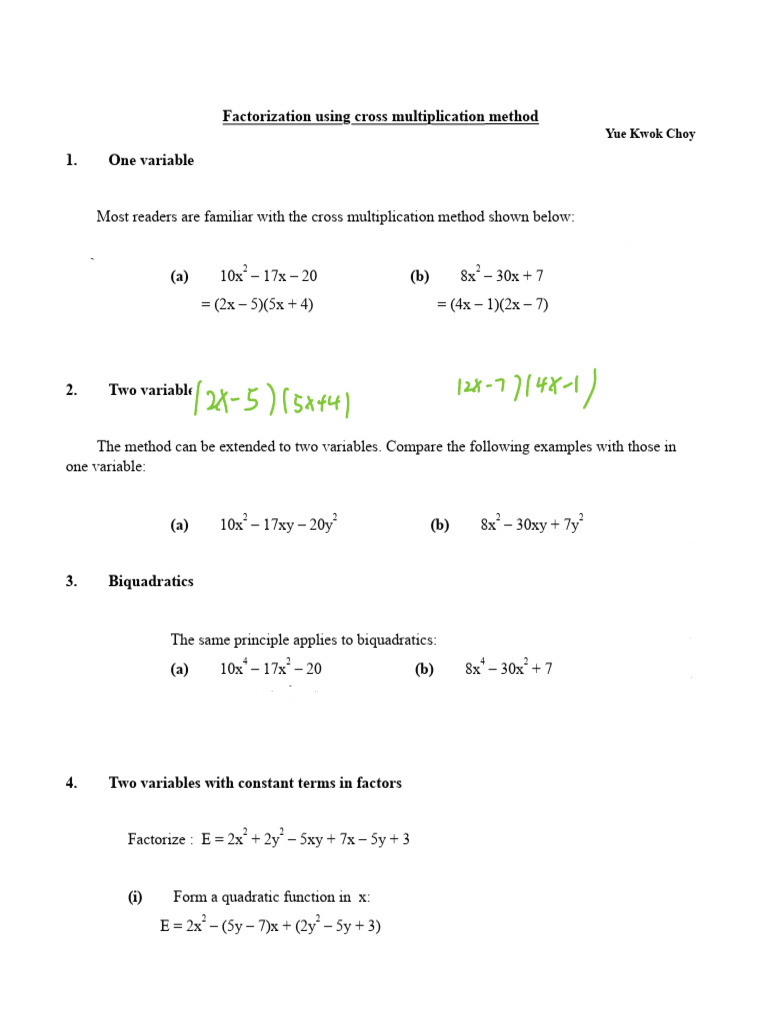 10 - Factorization Using Cross Multiplication | PDF