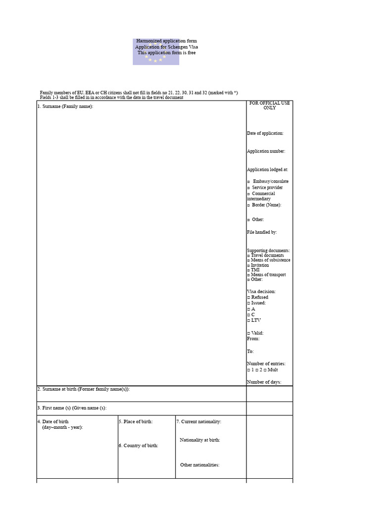 Schengen Visa Application Form for Greece | PDF