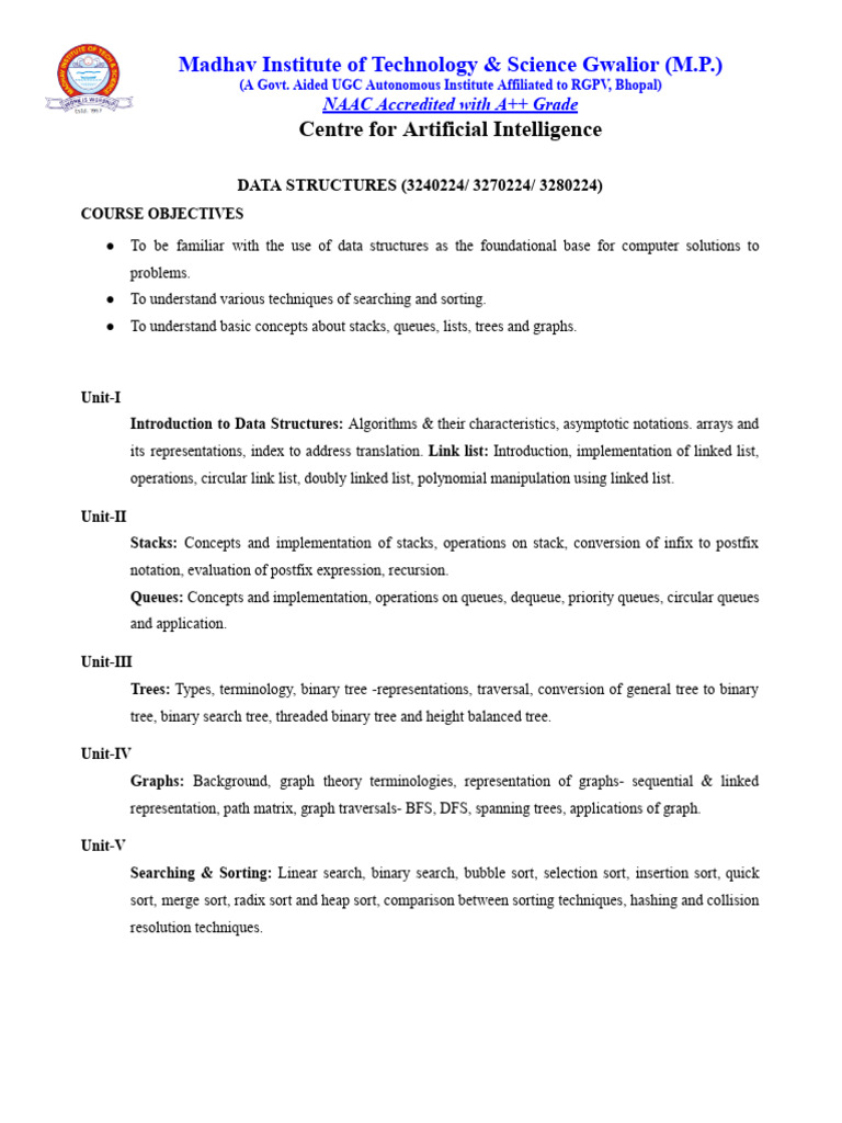 DataStructures Syllabus | PDF