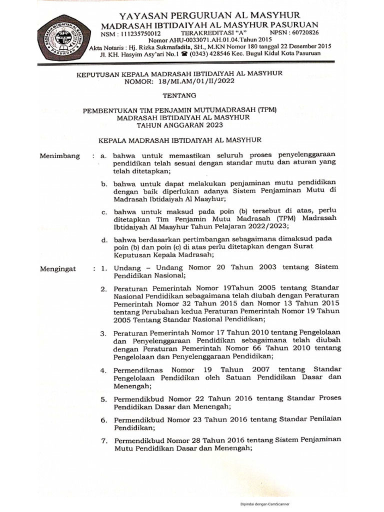 SK Tim Penjamin Mutu Edm | PDF