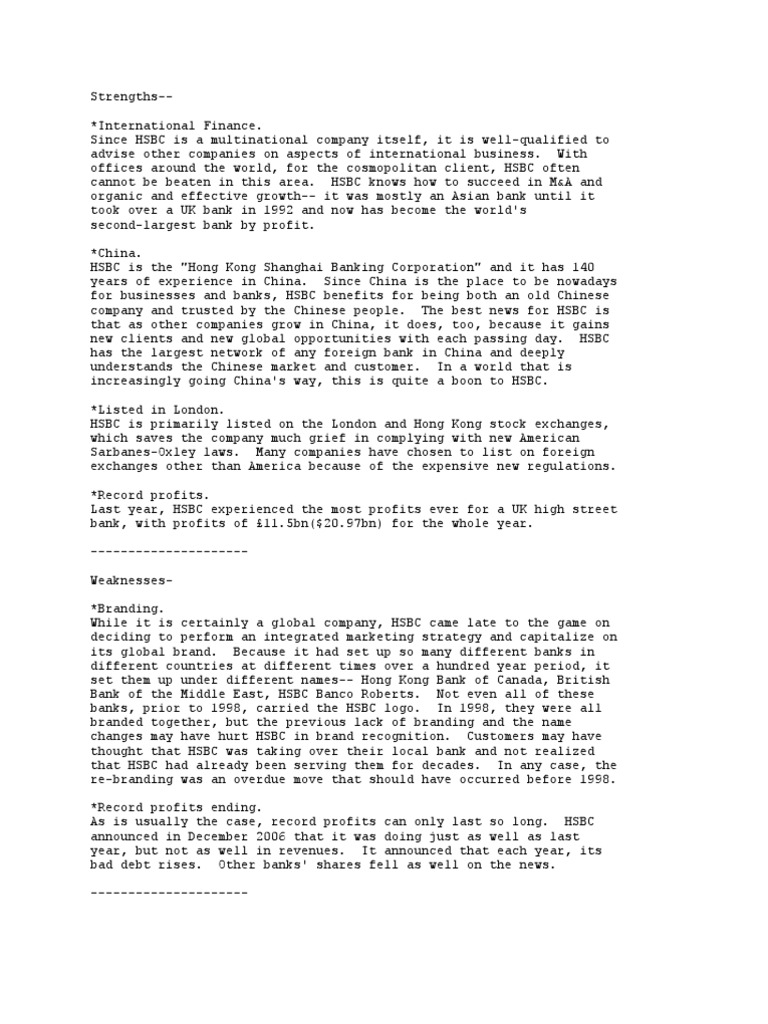 SWOT | PDF | Hsbc | Banks