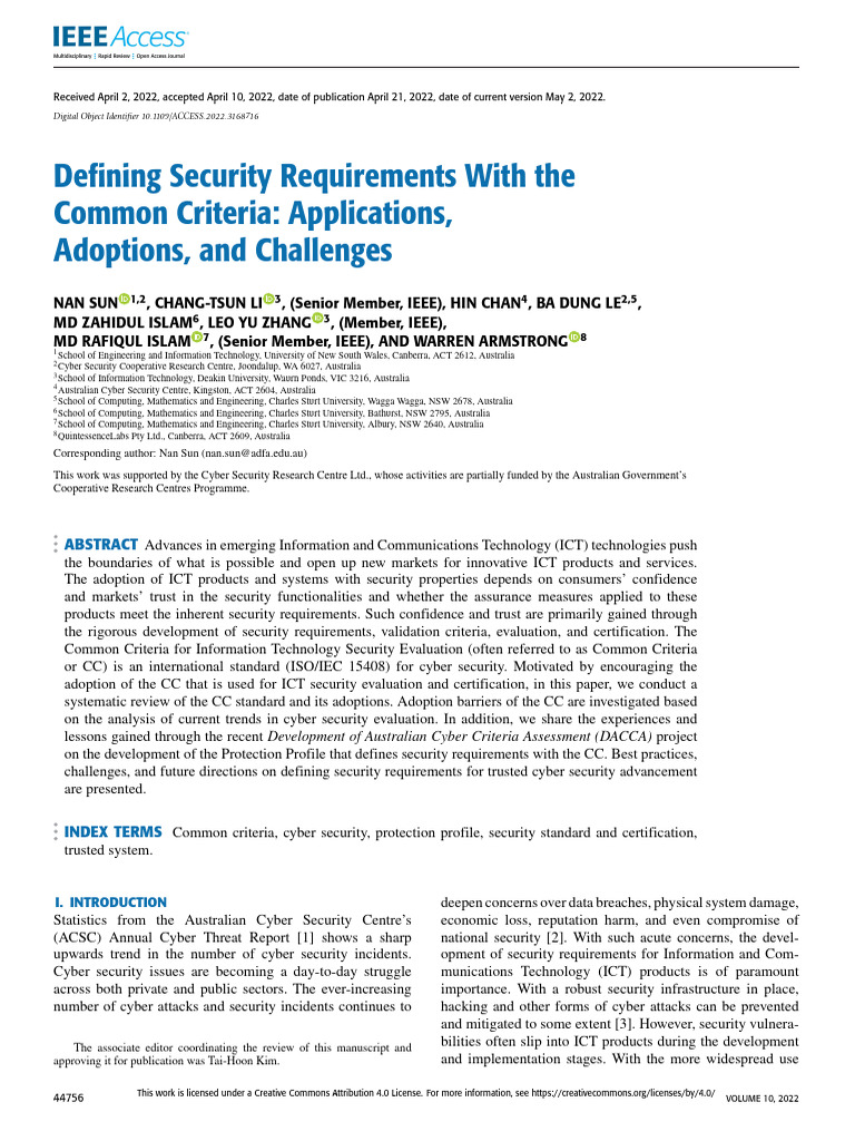 Defining Security Requirements With The Common Criteria Applications Adoptions and Challenges | PDF