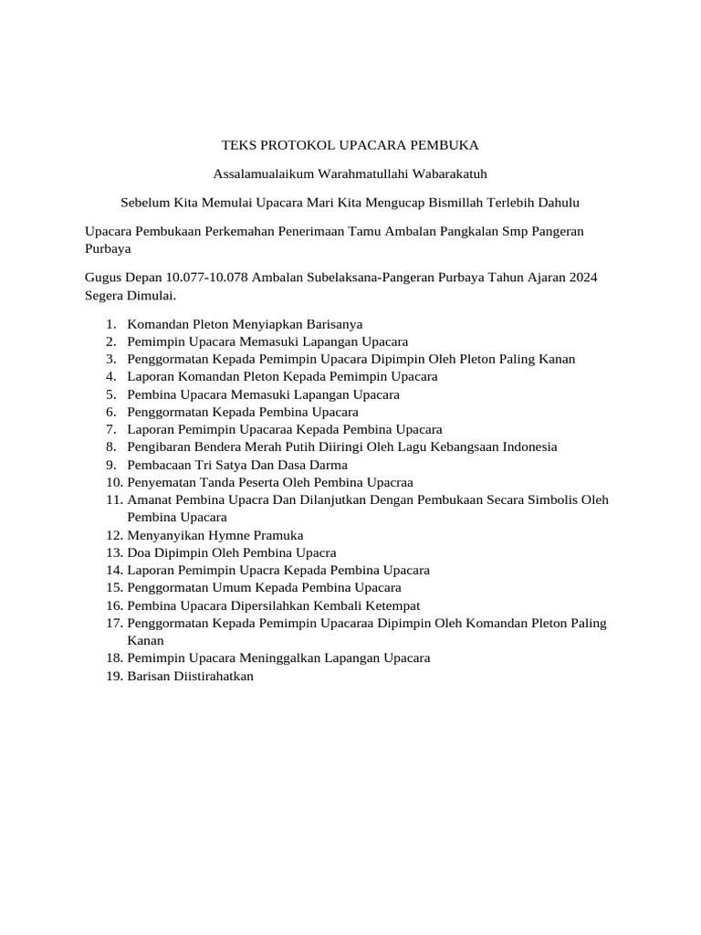 TEKS PROTOKOL UPACARA PEMBUKA | PDF