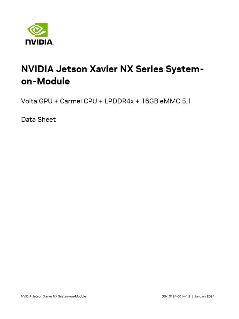 Jetson Xavier NX Series Modules DS 10184 001 - v1.9 | PDF