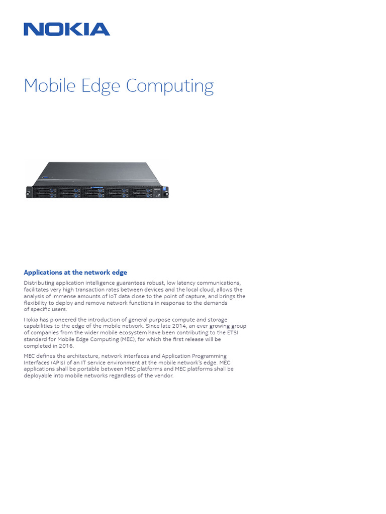 Mobile Edge Computing: Applications at The Network Edge | PDF