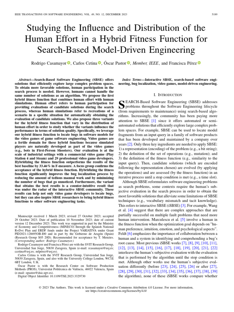 Studying The Influence and Distribution of The Human Effort in A Hybrid Fitness Function For ...