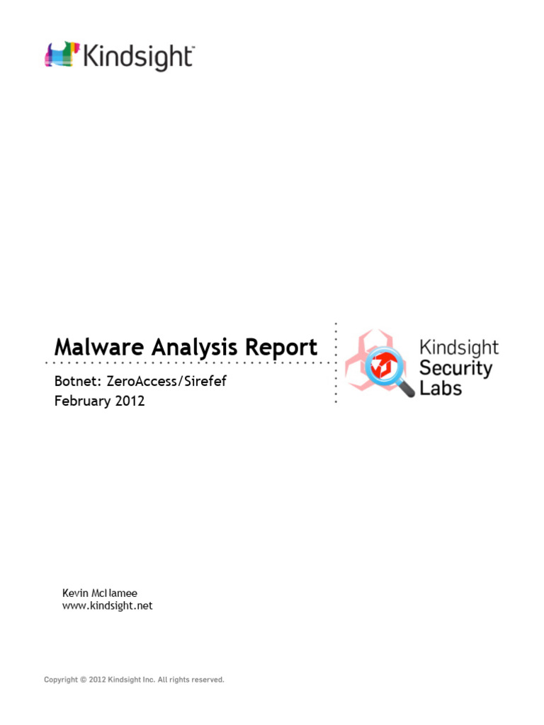 Malware Analysis Report: Botnet: Zeroaccess/Sirefef February 2012 | PDF