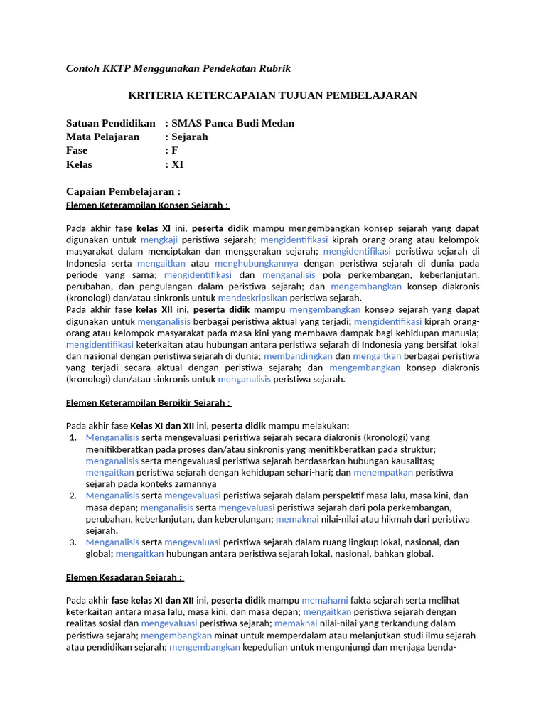 Contoh KKTP Menggunakan Pendekatan Rubrik | PDF