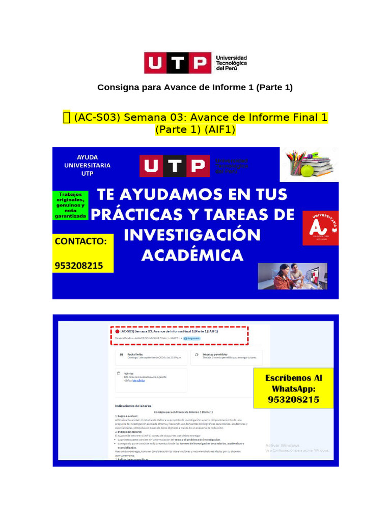 ? (AC-S03) Semana 03 Avance de Informe Final 1 (Parte 1) (AIF1) UTP | PDF