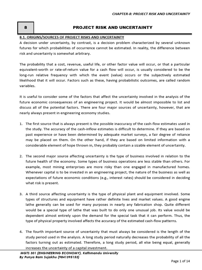 8MGTS301-Ch8-Project Risk and Uncertainty | PDF