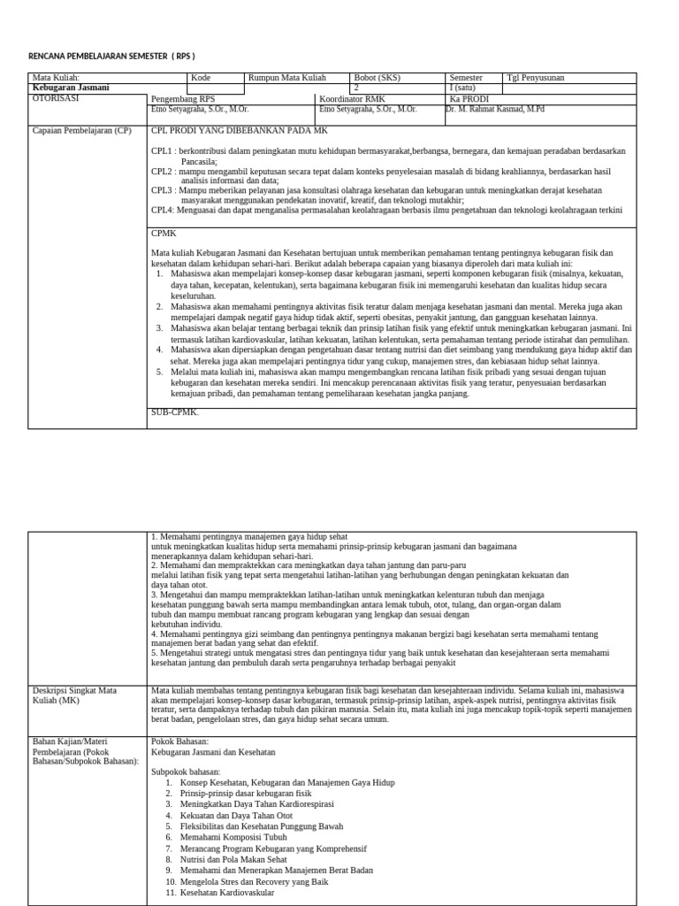 RPS Kebugaran Jasmani | PDF