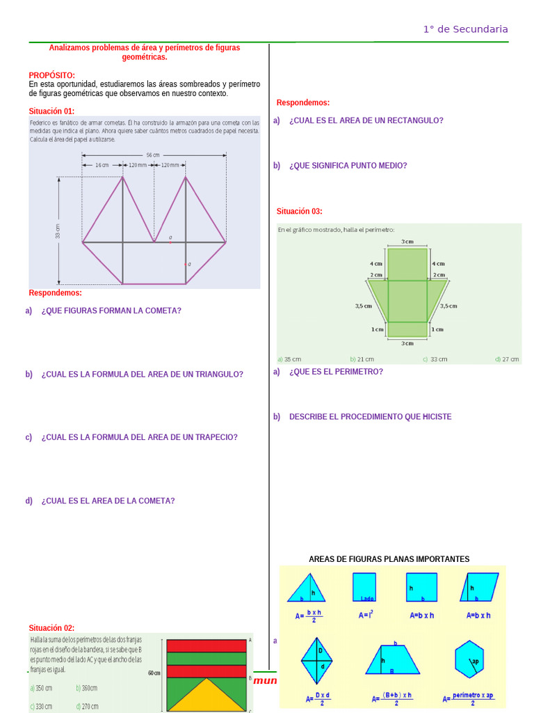 Áreas y Perímetros en Secundaria | PDF | Geometría | Matemáticas