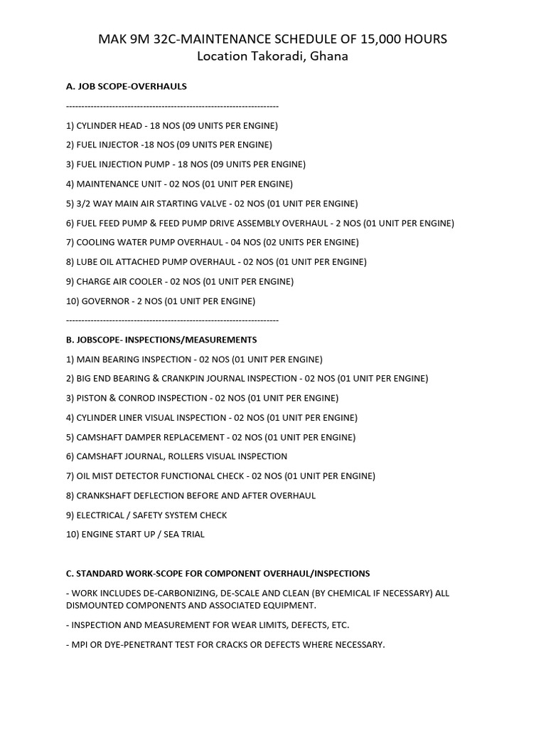 MAK 15k Maintenance Job Scope | PDF