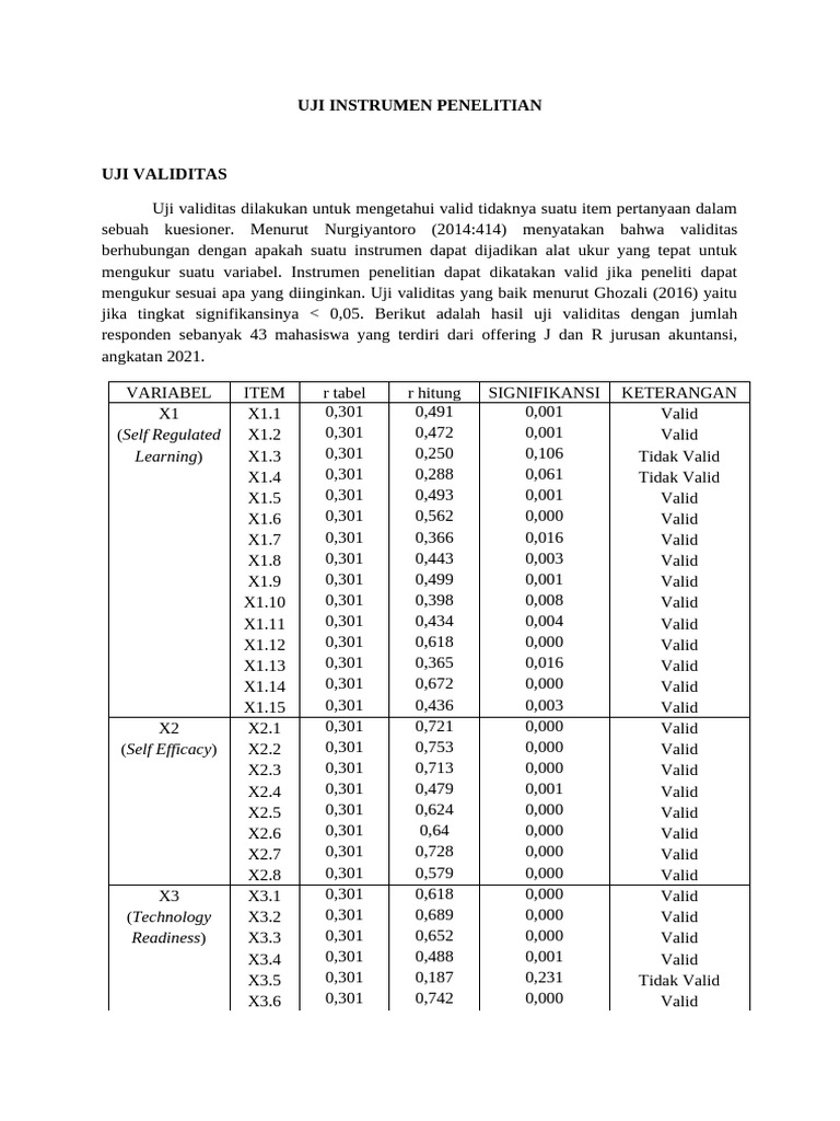 Uji Instrumen Penelitian | PDF