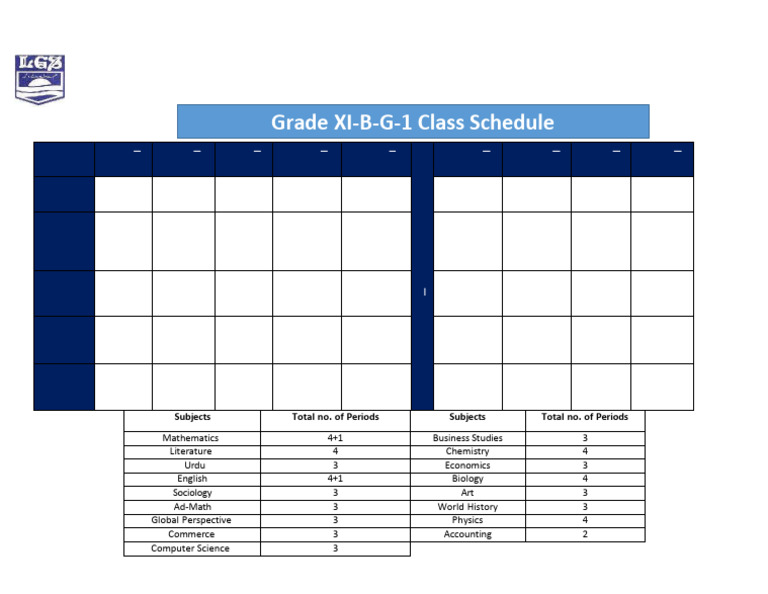 Grade XI-B-G-1 Time Table | PDF