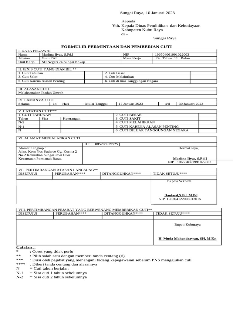 Formulir Permohonan Cuti-1 | PDF
