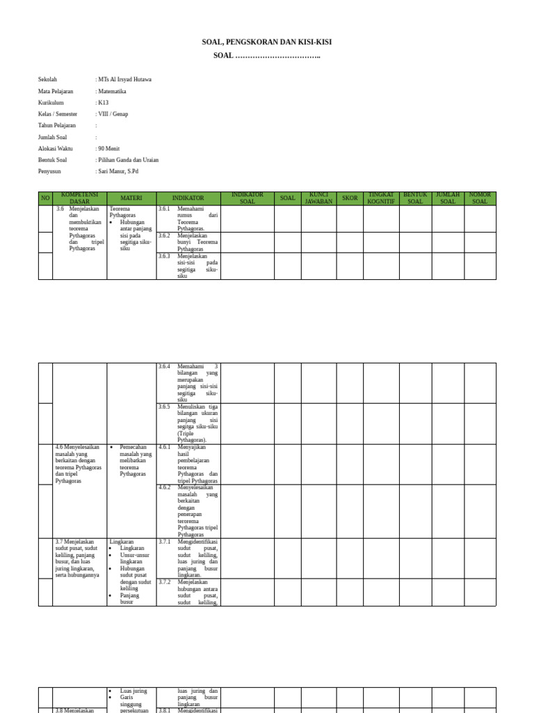 Kumpulan Soal, Pengskoran Dan Kisi | PDF
