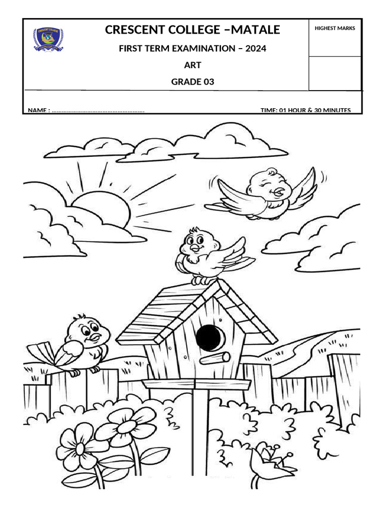 ART Grade 3 First Term Exam 2024 | PDF
