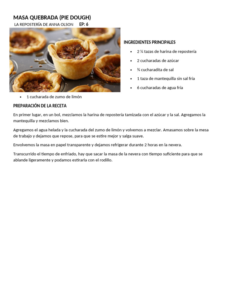 Masa Quebrada (Pie Dough) | PDF
