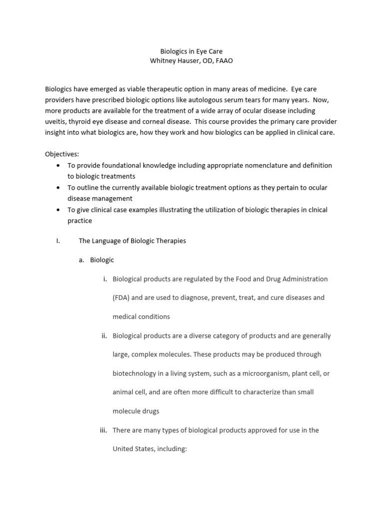 HANDOUT - Biologics in Eye Care | PDF