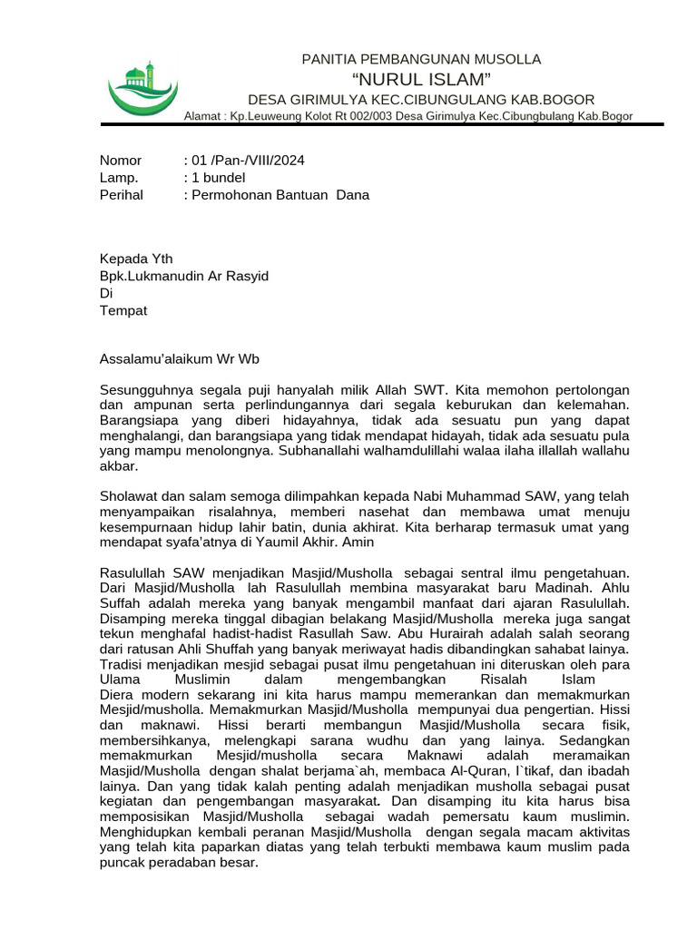 Proposal Musholla Miftahul Jannah | PDF