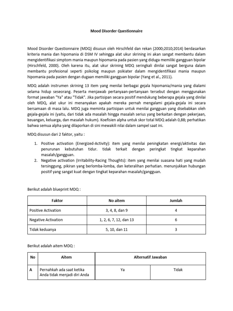 Mood Disorder Questionnaire | PDF