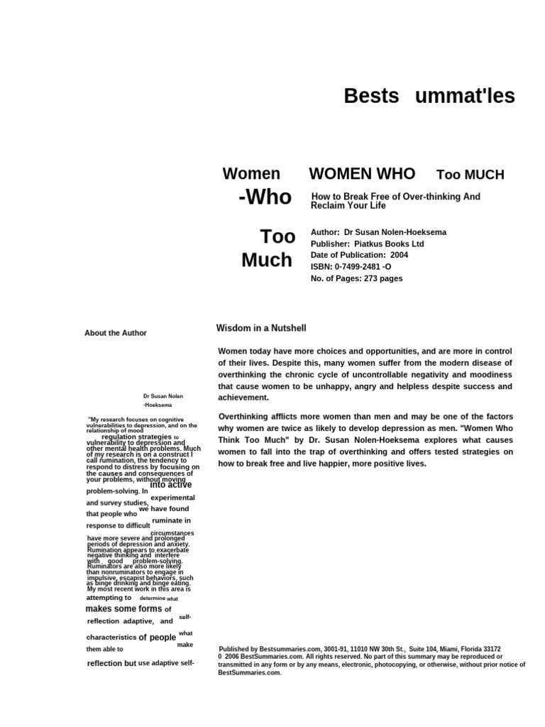 Women Who Think Too Much | PDF