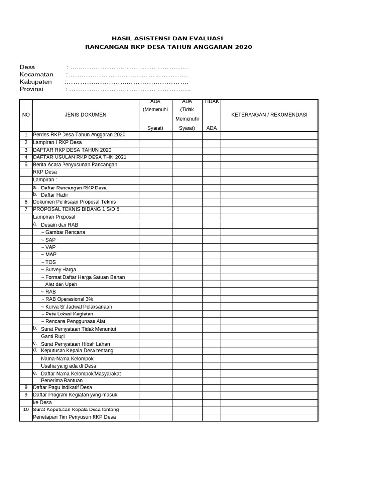 Format Asistensi RKP Desa | PDF