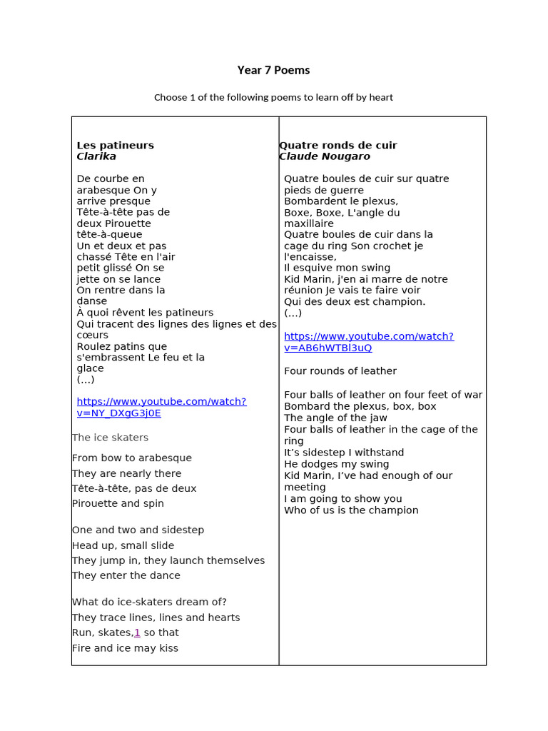 2024 - Year 7 BMC Poems - Written | PDF