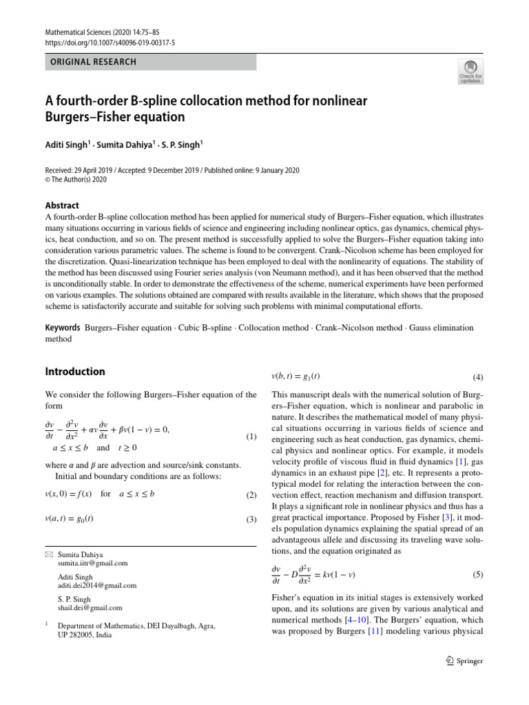 A Fourth Order B Spline Collocation Method For Nonlinear Burgers-Fisher Equation | PDF