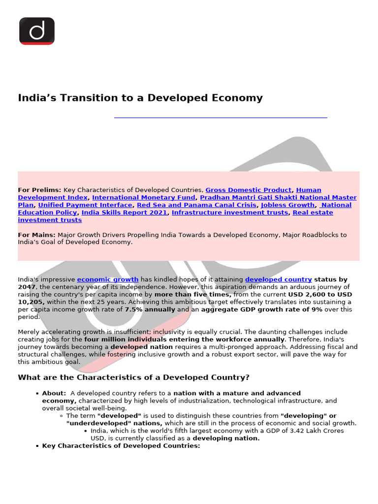 India's Transition To A Developed Economy: Developed Country Ambitions ...