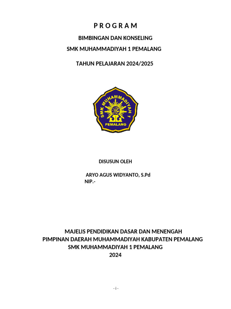 Program BK SMK Aryo Agus Widyanto, S.PD 2024 - 2025 | PDF