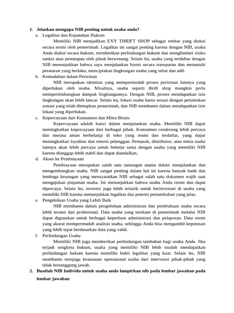 Jelaskan Mengapa NIB Penting Untuk Usaha Anda? | PDF