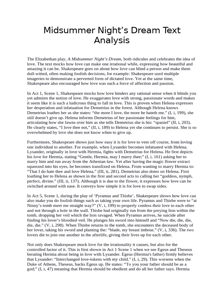 Midsummer Night's Dream Text Analysis | PDF