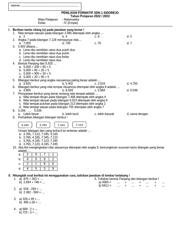 PTS MTK Kurikulum Merdeka | PDF