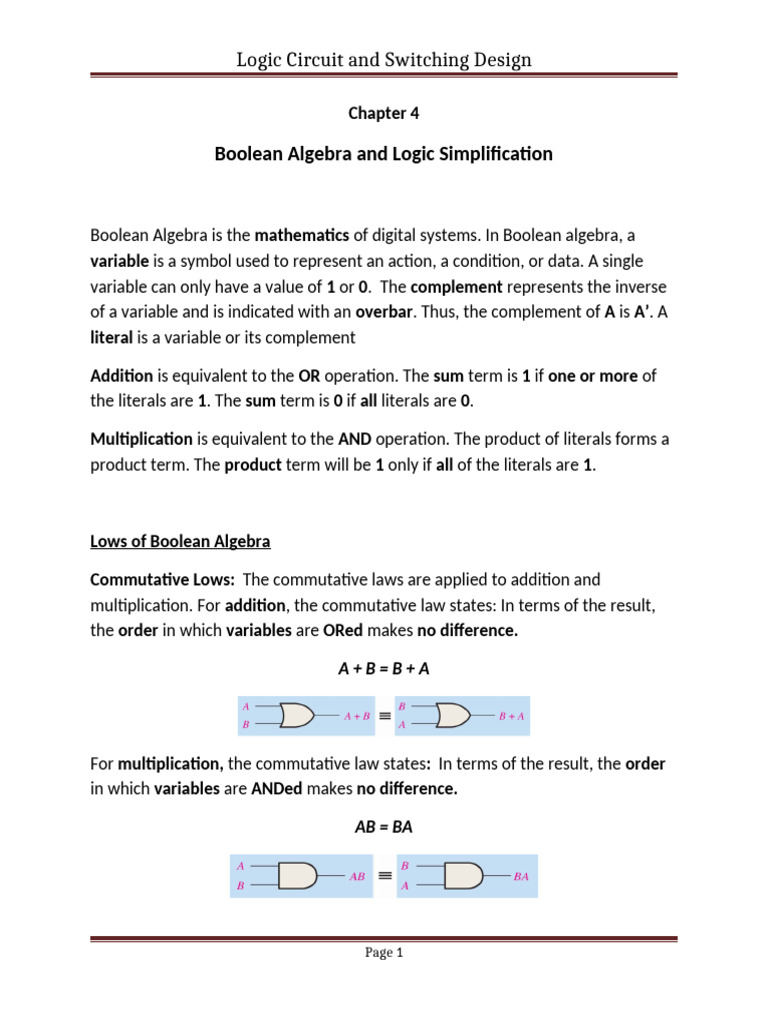 ch4 Boolean Algebra and Simplification | PDF
