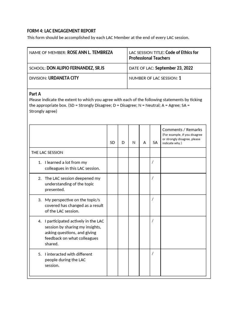 Form 4. LAC Engagement Report | PDF