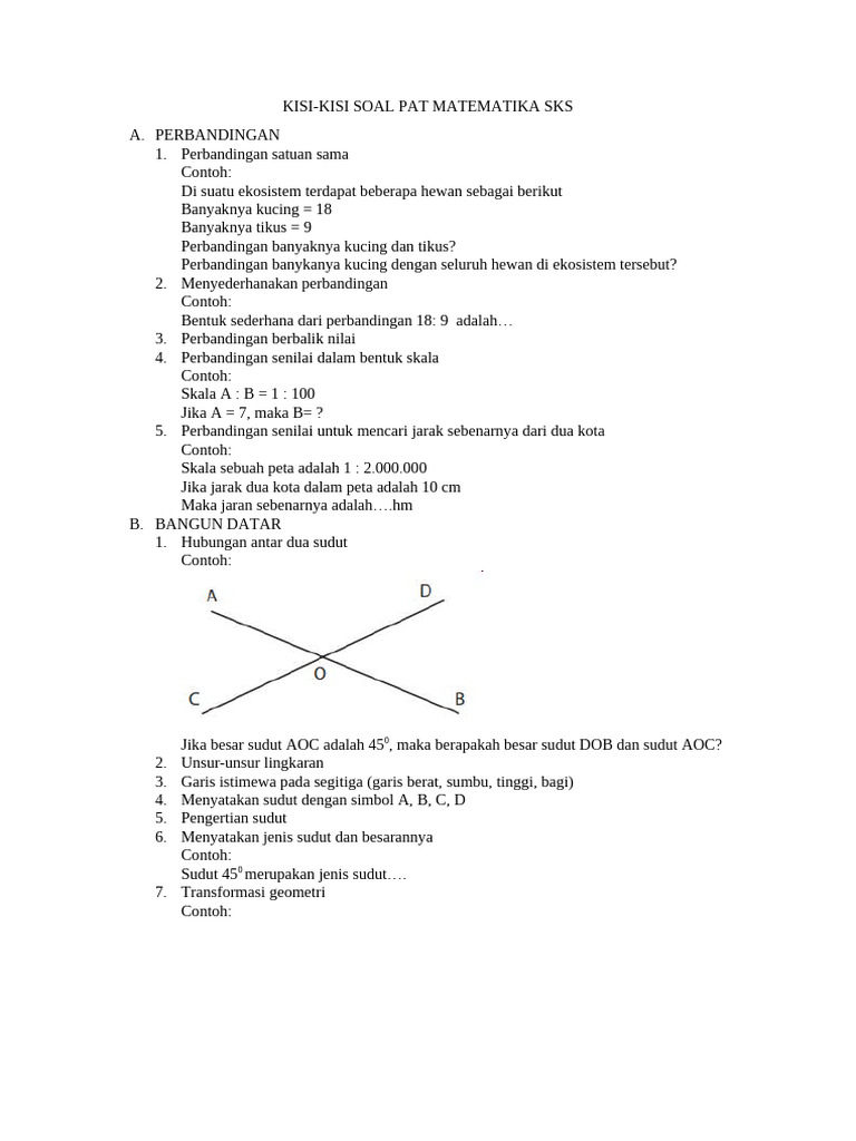 KISI KISI PAT SKS MATH | PDF