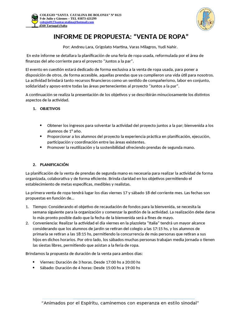 INFORME PROPUESTA VENTA DE ROPA USADA | PDF