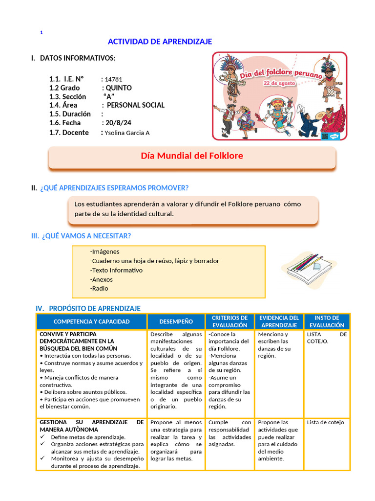 D3 A3 SESION PS. Día Mundial Del Folklore | PDF
